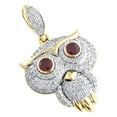 14K Yellow Gold Diamond Owl Pendant Genuine Ruby Eyes 1.65" Charm 1.75 ...