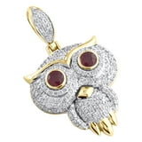 14K Yellow Gold Diamond Owl Pendant Genuine Ruby Eyes 1.65" Charm 1.75 ...
