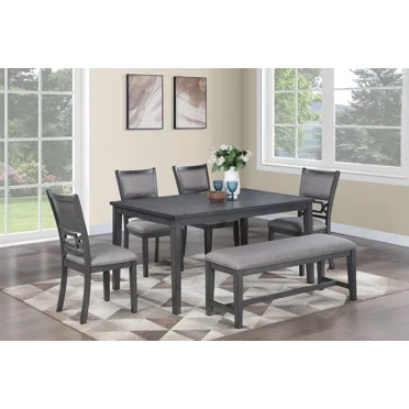 Gorgeous Gray Color Dining Room 7pc Set Dining Table w Leaf and 6x Side ...