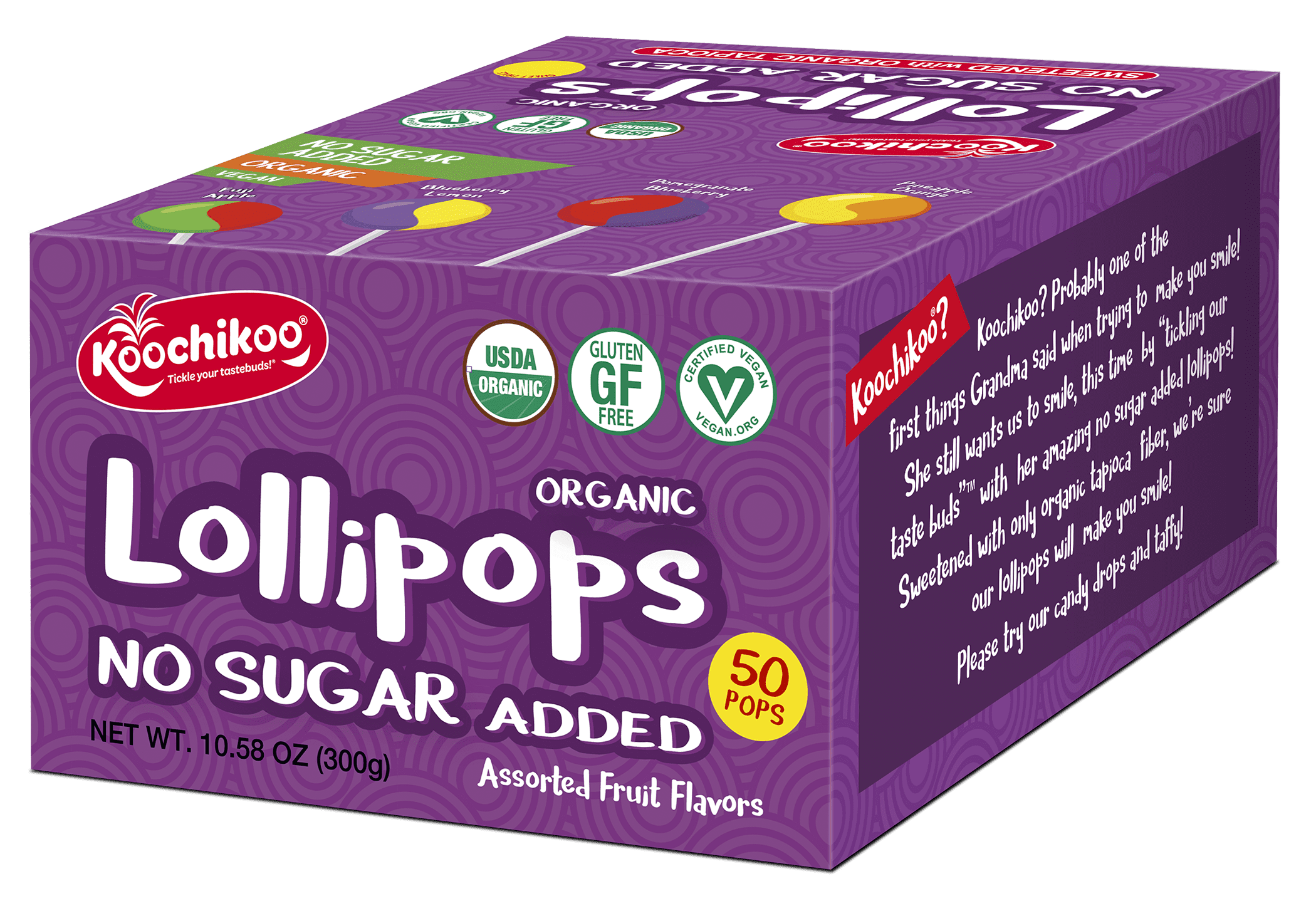 Koochikoo Sugar Free Organic Lollipop Display Box, 50 CT Perfect for ...