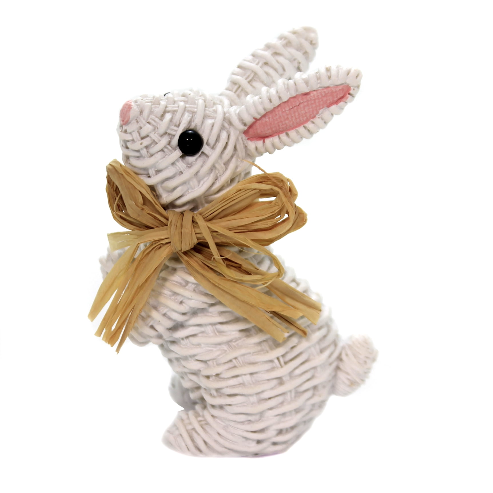 Easter WICKER LOOK BUNNIES Polyresin Rabbit Pink Ears Ea11071 Standing ...