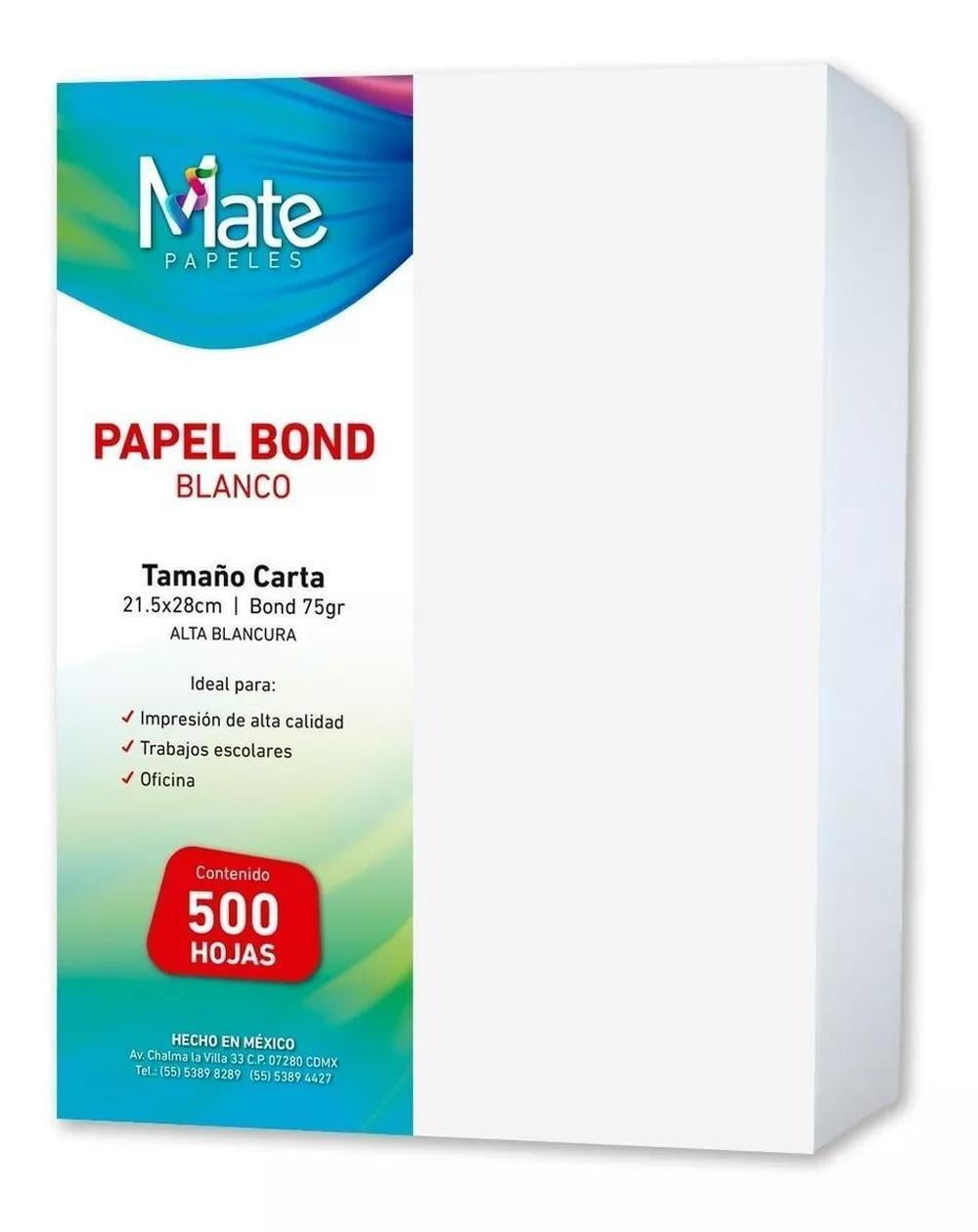 Paquete 500 Hojas Papel Bond 75 Grs Tamaño Carta Mate Mate Papel Bond ...