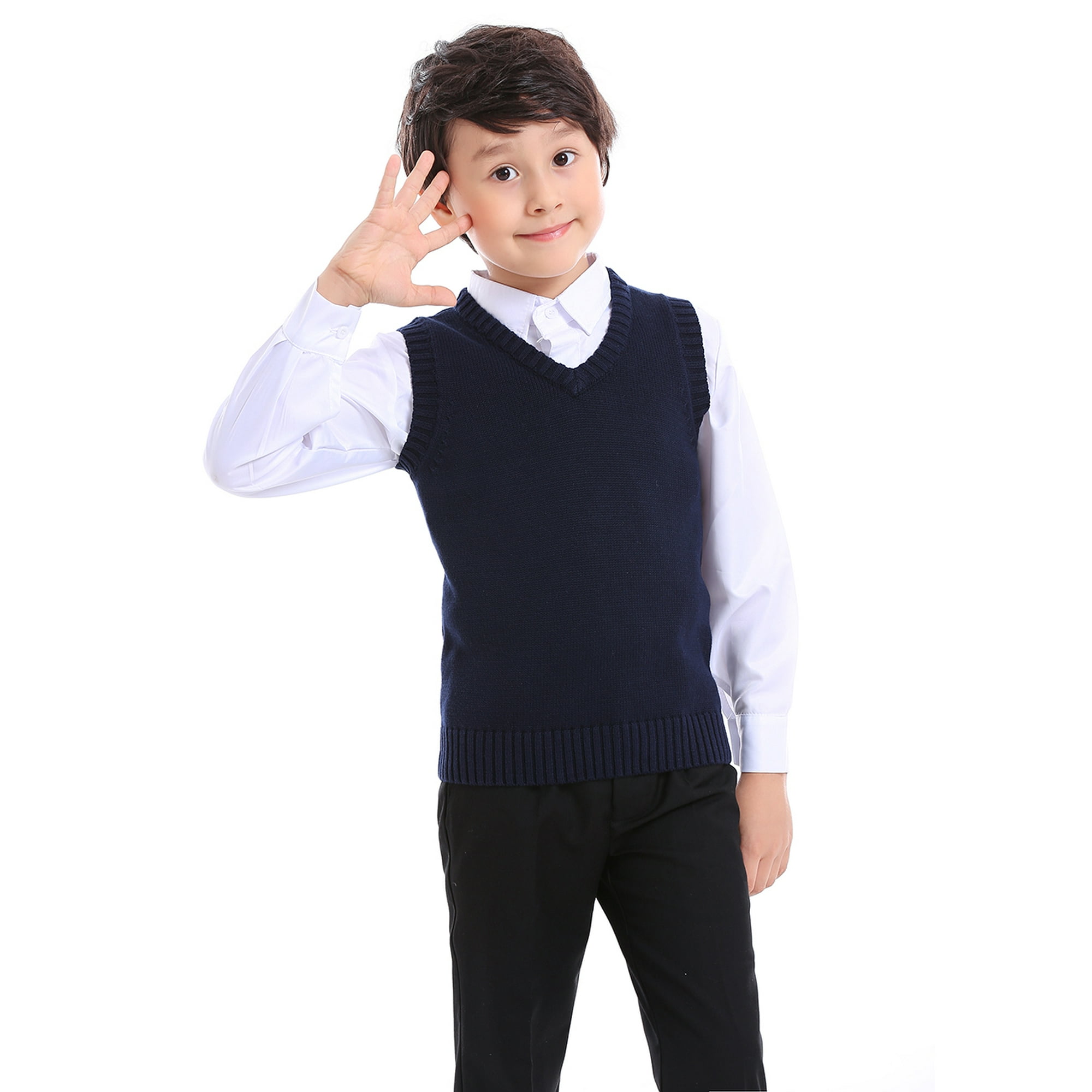 Click here for Toptie Kid Uniform Sweater Vest V-Neck Cotton Knit... prices