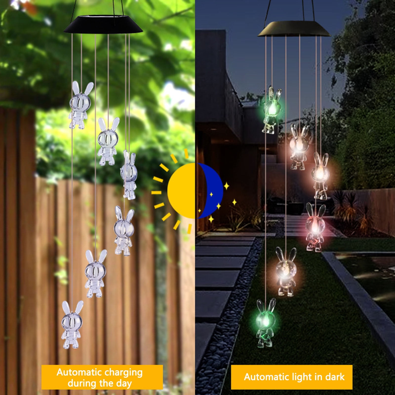 Solar Wind Chime, Rabbit Solar Wind Chime Outdoor,Color Changing Mobile ...