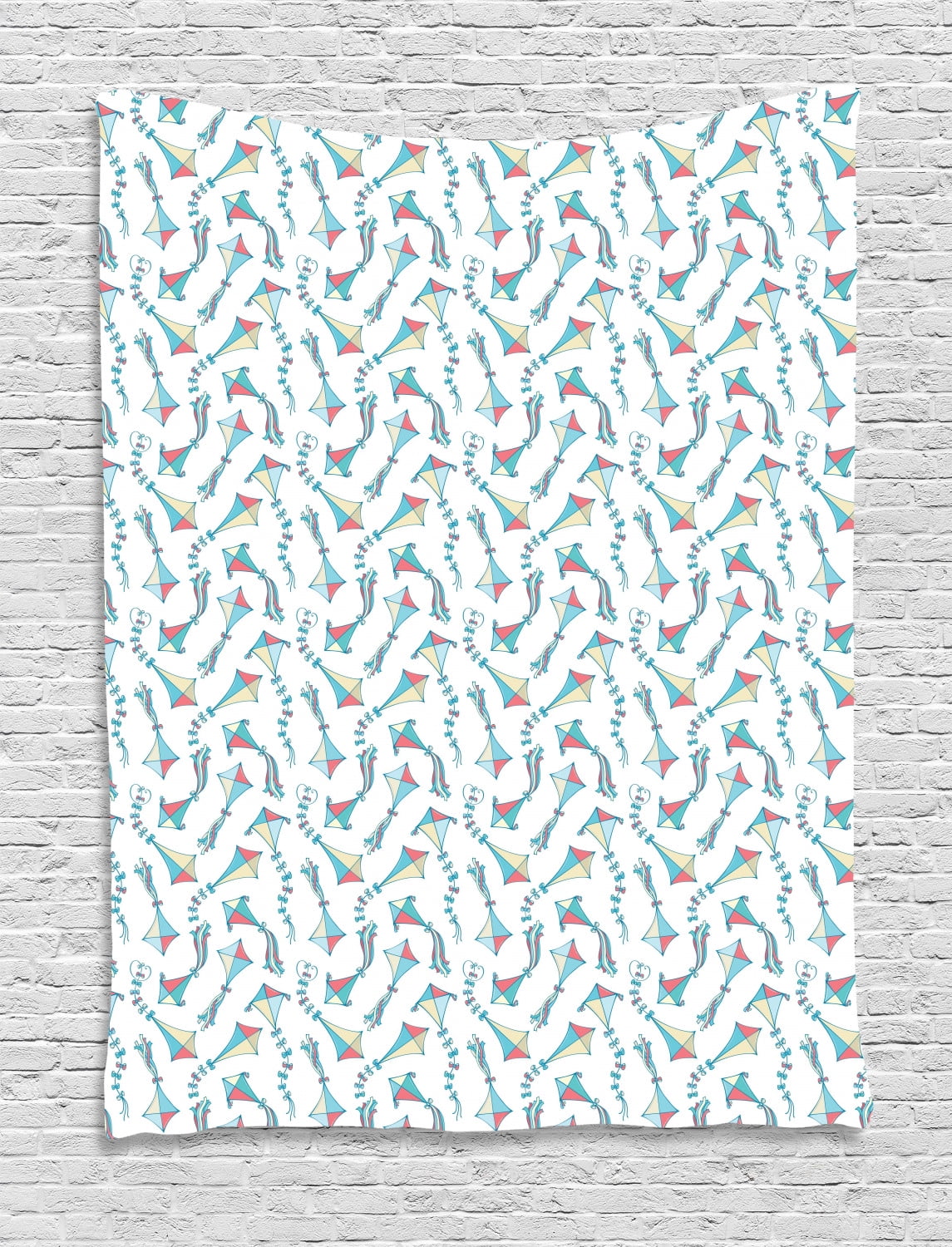 Kites Tapestry, Pastel Colored Kites Flying in Sky with Ribbons Holiday ...