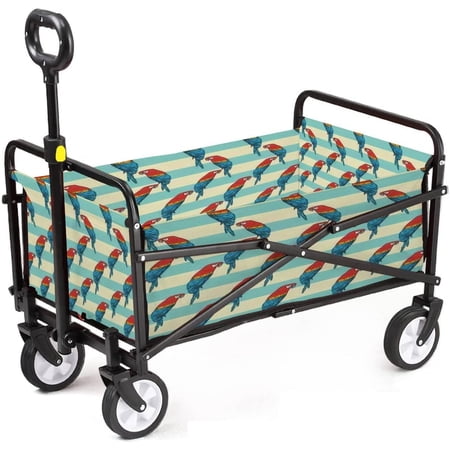 Folding Wagon Cart Blue Background Tropical Birds Parrots Macaw Exotic ...
