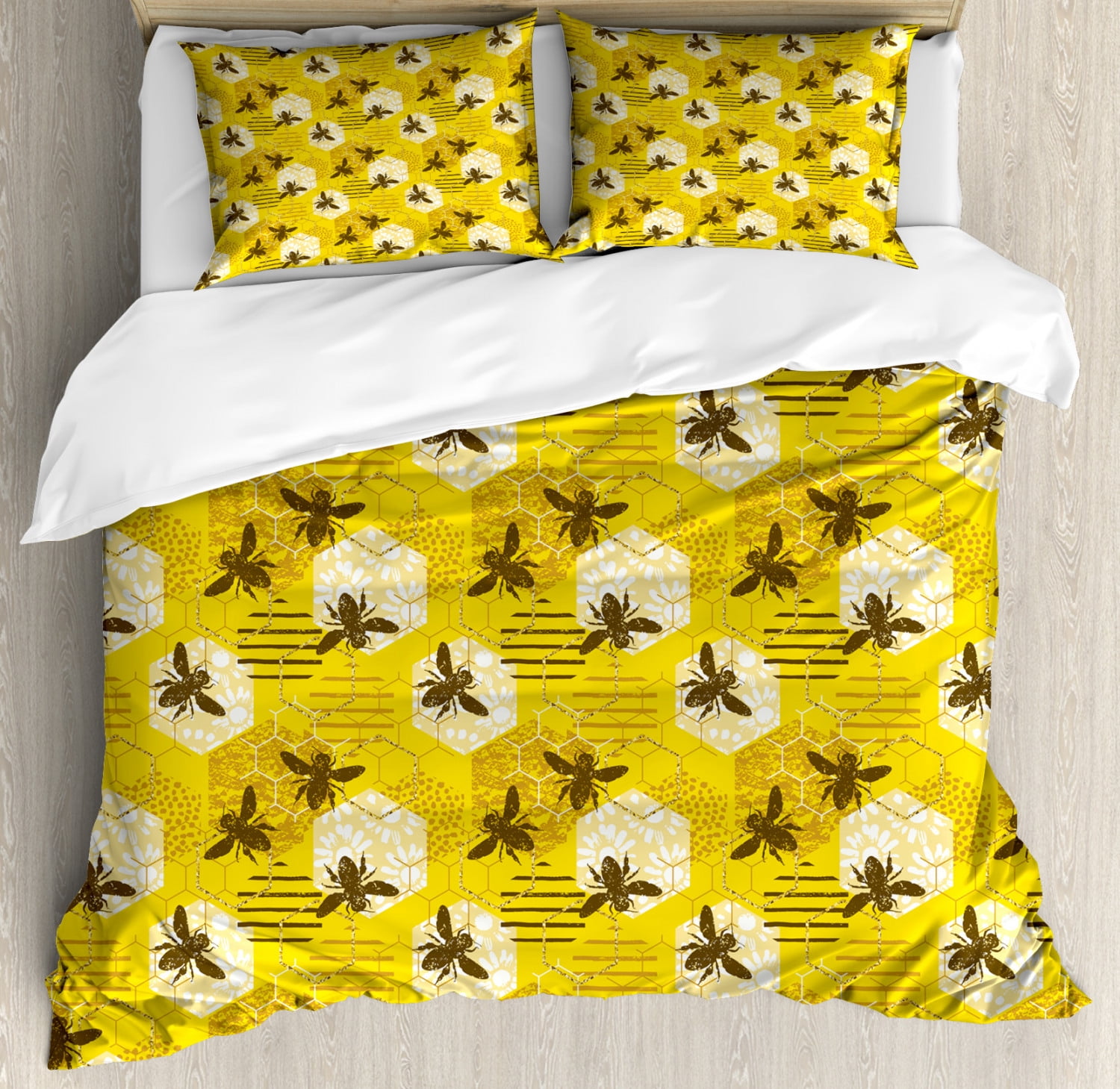 Bee Queen Size Duvet Cover Set, Patchwork Background of Floral Elements ...