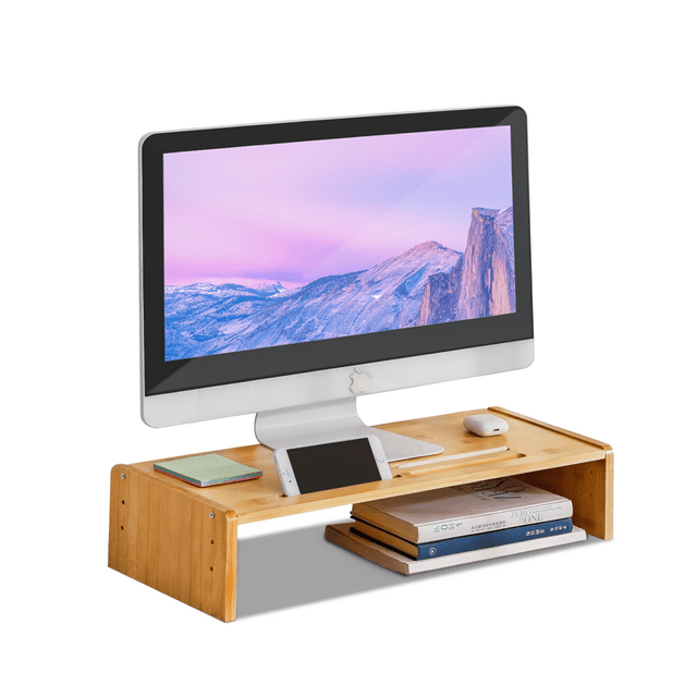 Magshion Monitor Stand Riser, Bamboo Desktop Stand for Laptop Computer ...
