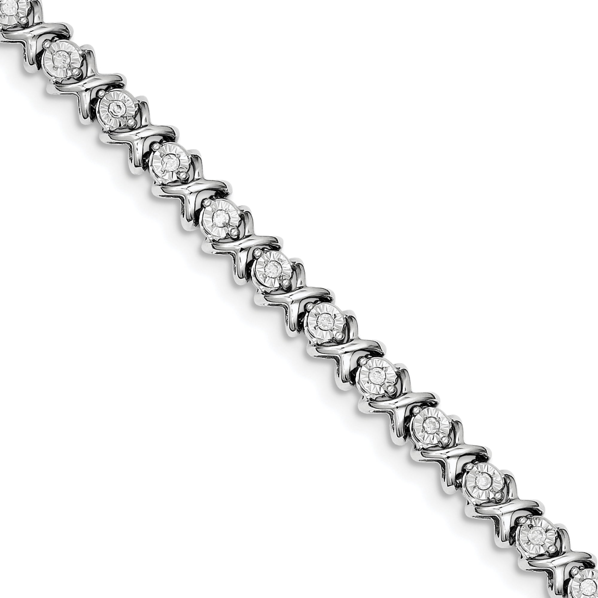 925 Sterling Silver Polished Box Catch Closure Rhodium Plated Diamond ...