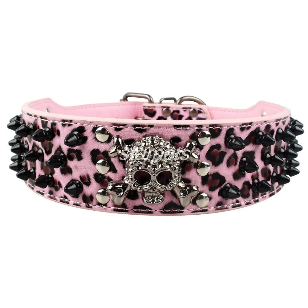 2" Wide Spiked Studded Leather Dog Collar Bullet Rivets With Cool Skull ...