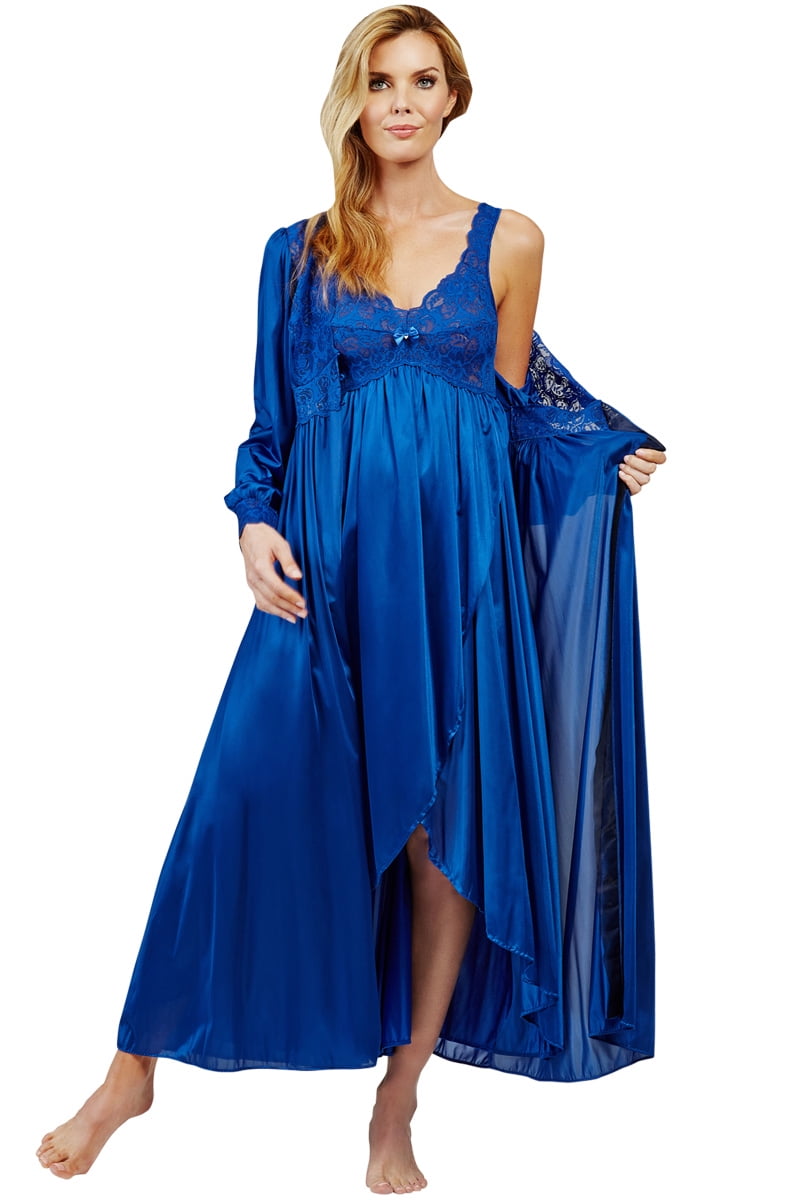 Velrose Lingerie Shadowline Silhouette Long Lace Nightgown and Robe Set ...