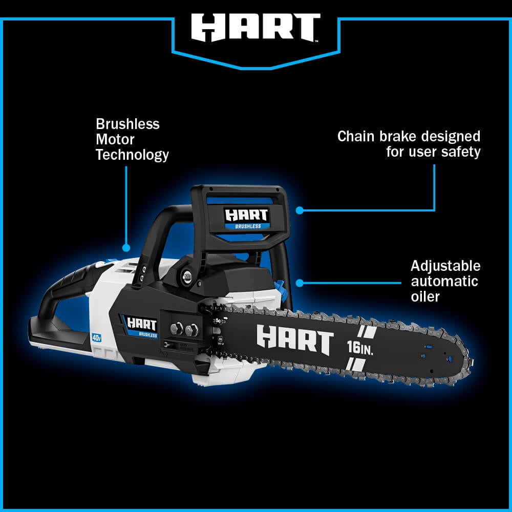 HART 40-Volt Cordless SUPERCHARGE Brushless 16-inch Chainsaw Kit, (1) 4 ...