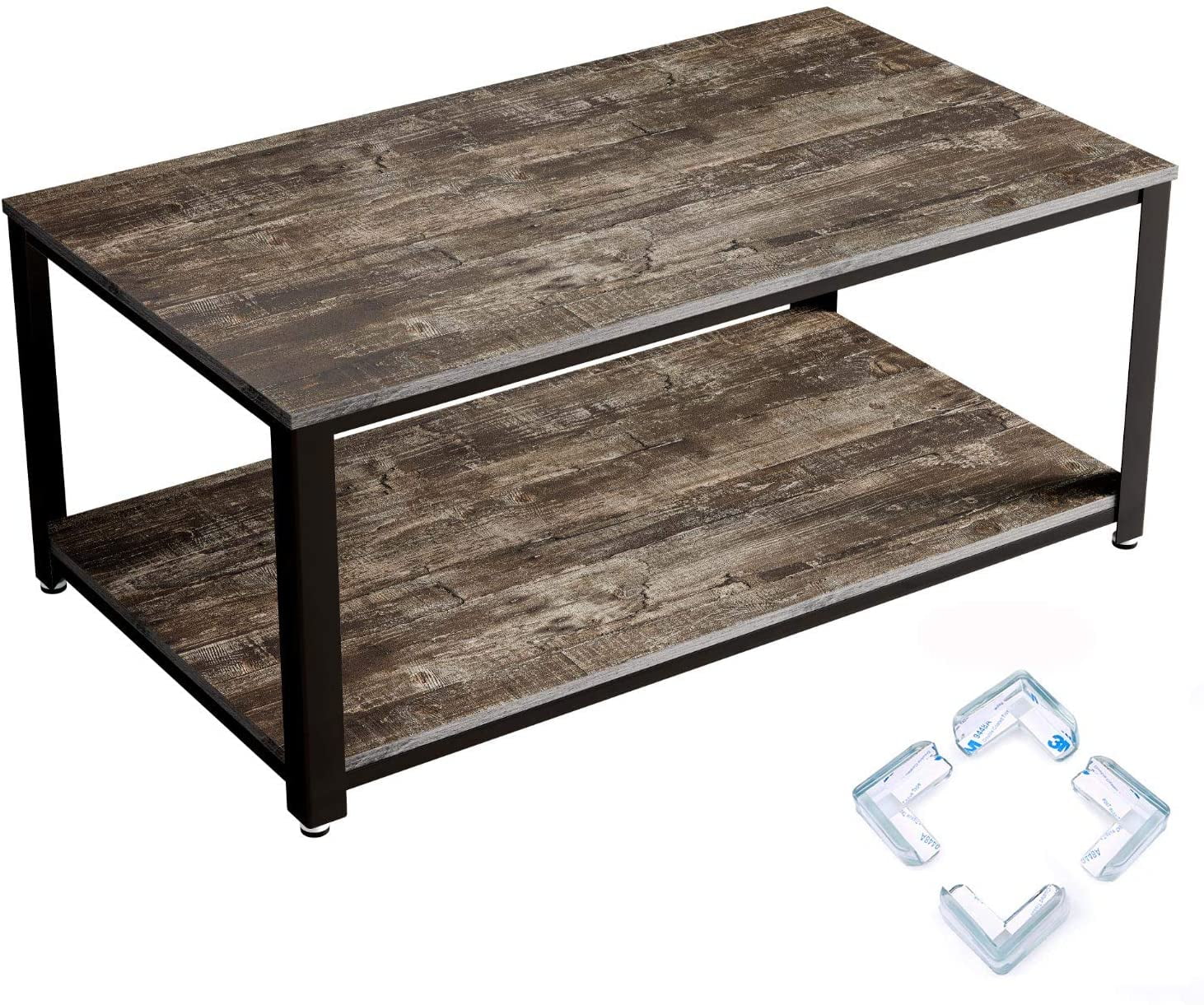 Rustic Coffee Table with Corner Protectors, Storage Organizer Shelves ...