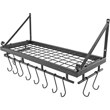 Sorbus Kitchen Wall Pot Pan Rack,With 10 Hooks,Black - Walmart.com