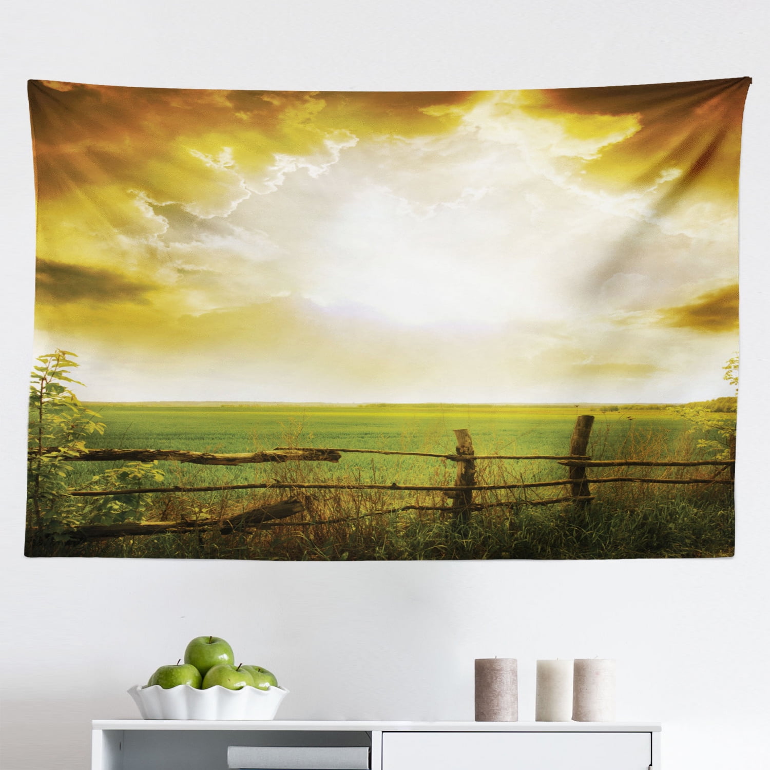 Rustic Tapestry, Sheep Under Blue Sky Trees Grassland Highland Nature ...