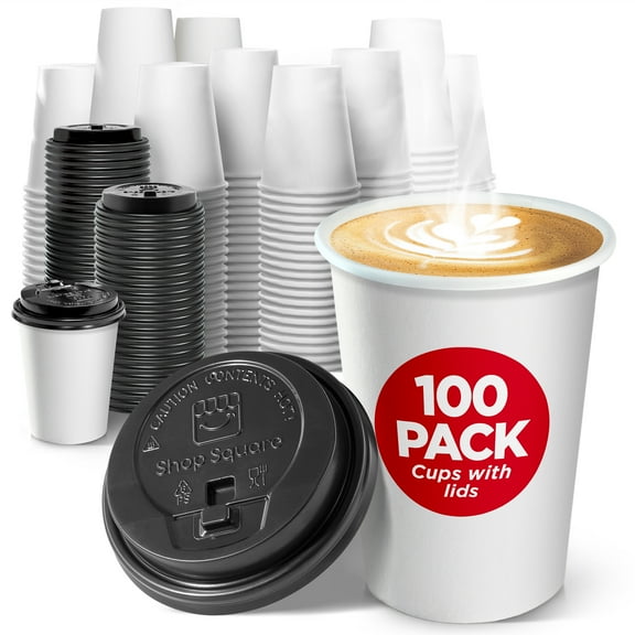 Shop Square Disposable Coffee Cups with Lids 12 oz, 100 Pack, To Go Hot ...