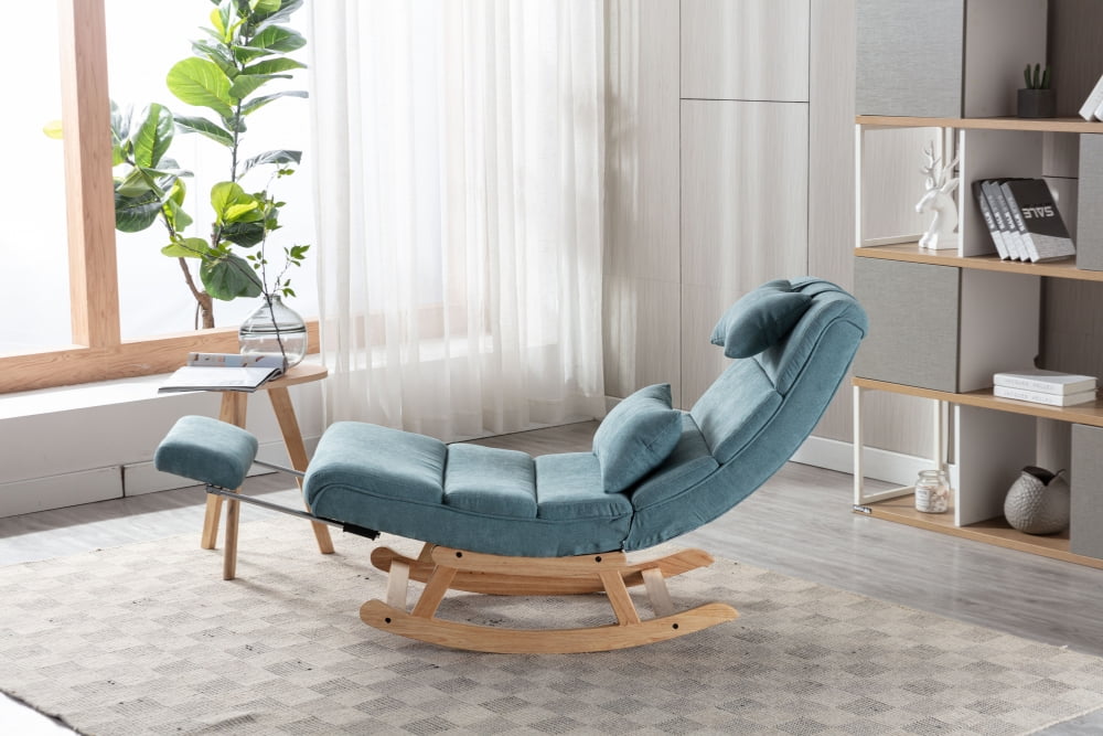 Rocking Chair Armchair with Retractable Footstool, PU Padded Seat ...