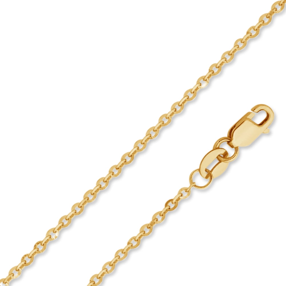 14k Yellow Gold Solid 1.6mm Side Diamond-Cut Rolo Cable Chain Necklace ...