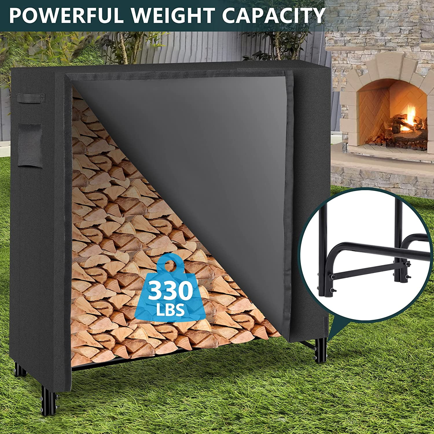 Buy lafuria 4ft Firewood Log Rack with Cover Combo Set Outdoor Heavy ...