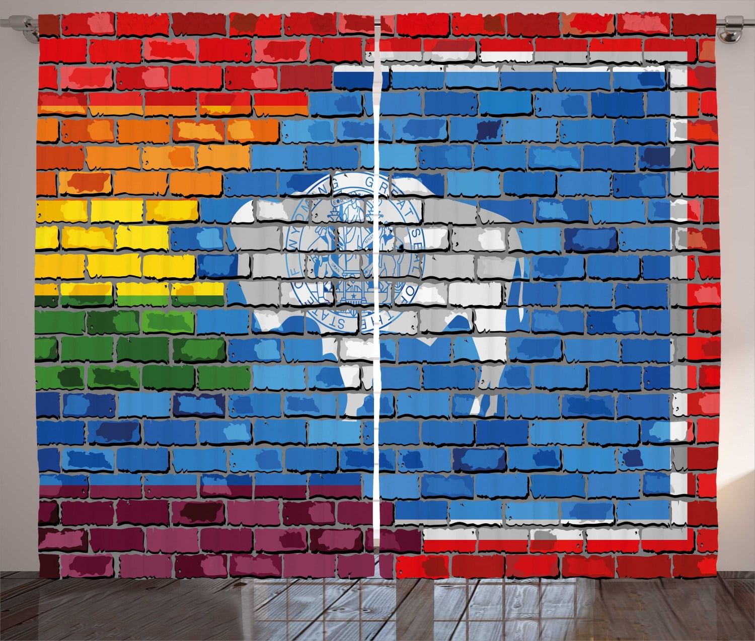 Wyoming Curtains 2 Panels Set Digital Illustration Of Equality State