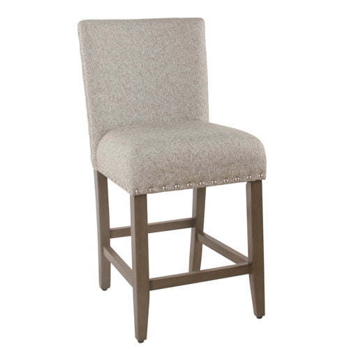 Fabric Upholstered Wooden Counter Stool With Striking Nail Head Trims