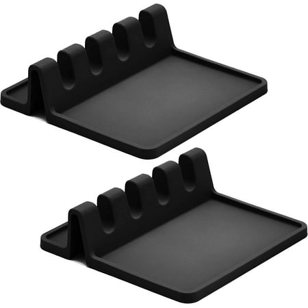 Black Silicone Spoon Rest for Stove Top with Drip Pad (Two Pack) - Heat ...