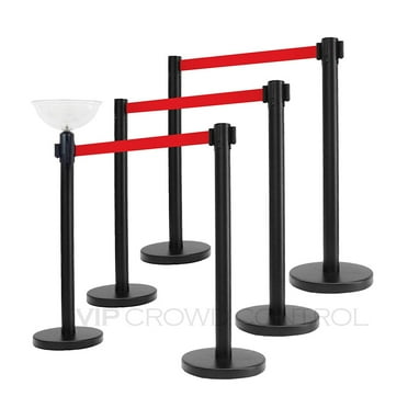 VIP Crowd Control, 6 Gold Crown Rope Stanchions + 4 Red Velour Ropes ...