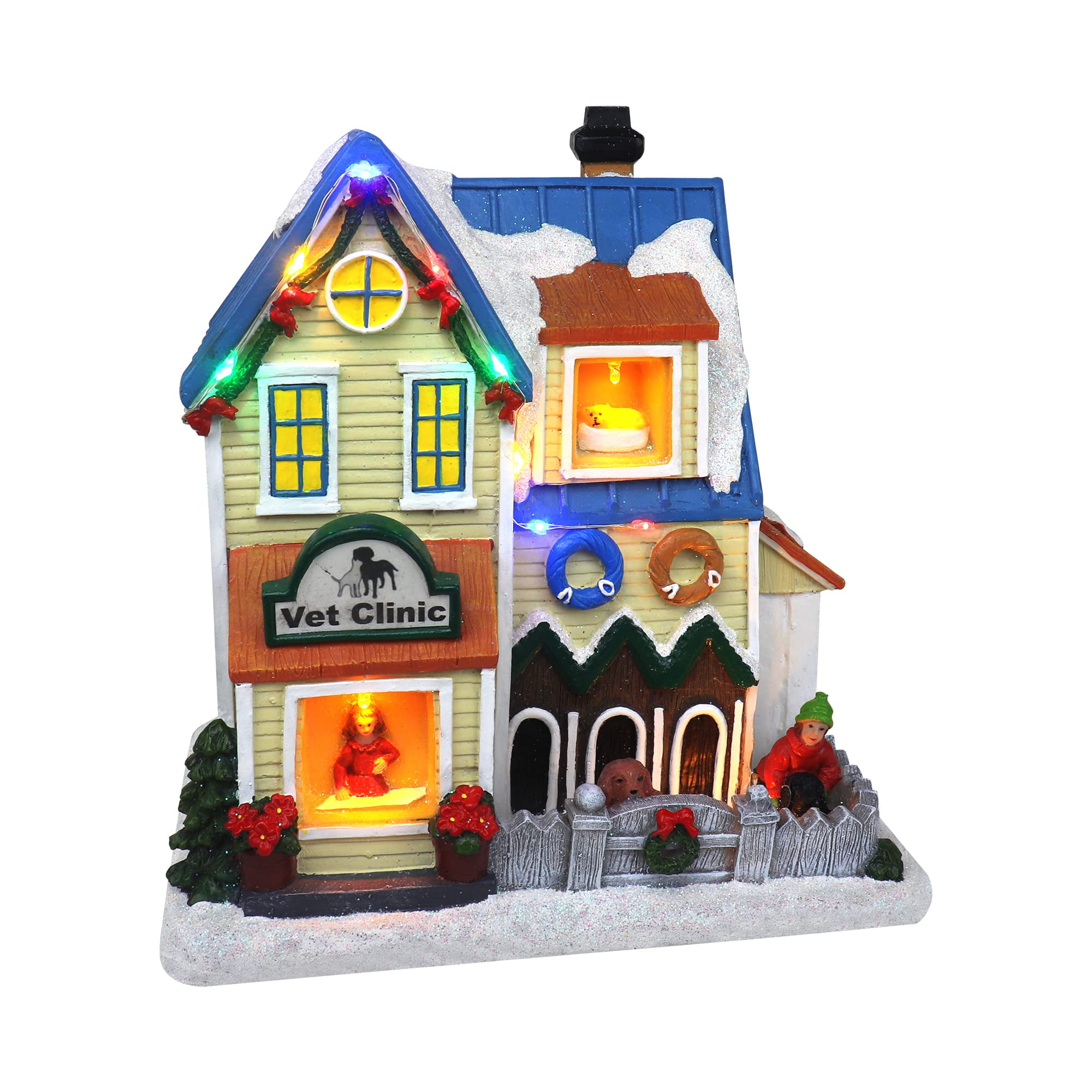 Christmas Village Vet Clinic Lighted Musical Snow Village Collectible ...