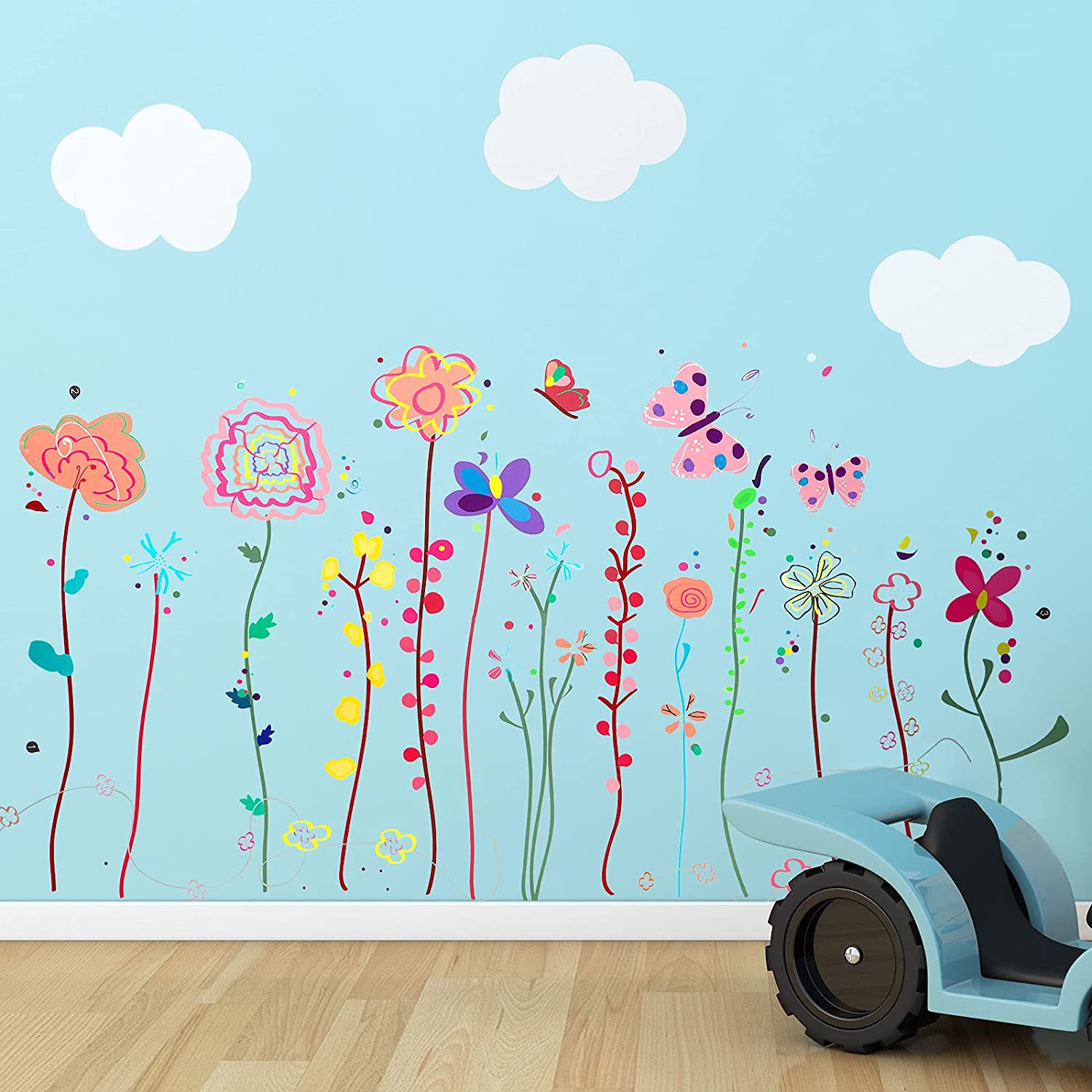 2 Sheets Large Kids Wall Decal Butterfly Flower Clusters Wall Decals ...