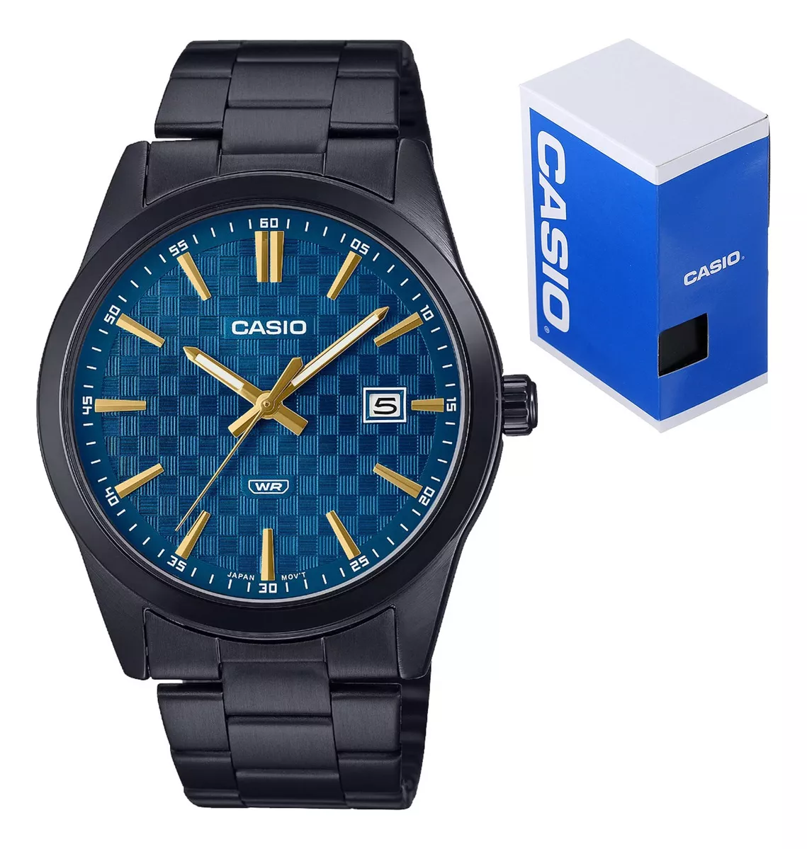 Reloj Casio Mtp Vd03b 2a Azul Acero Pavonado Fechador Correa Negro ...