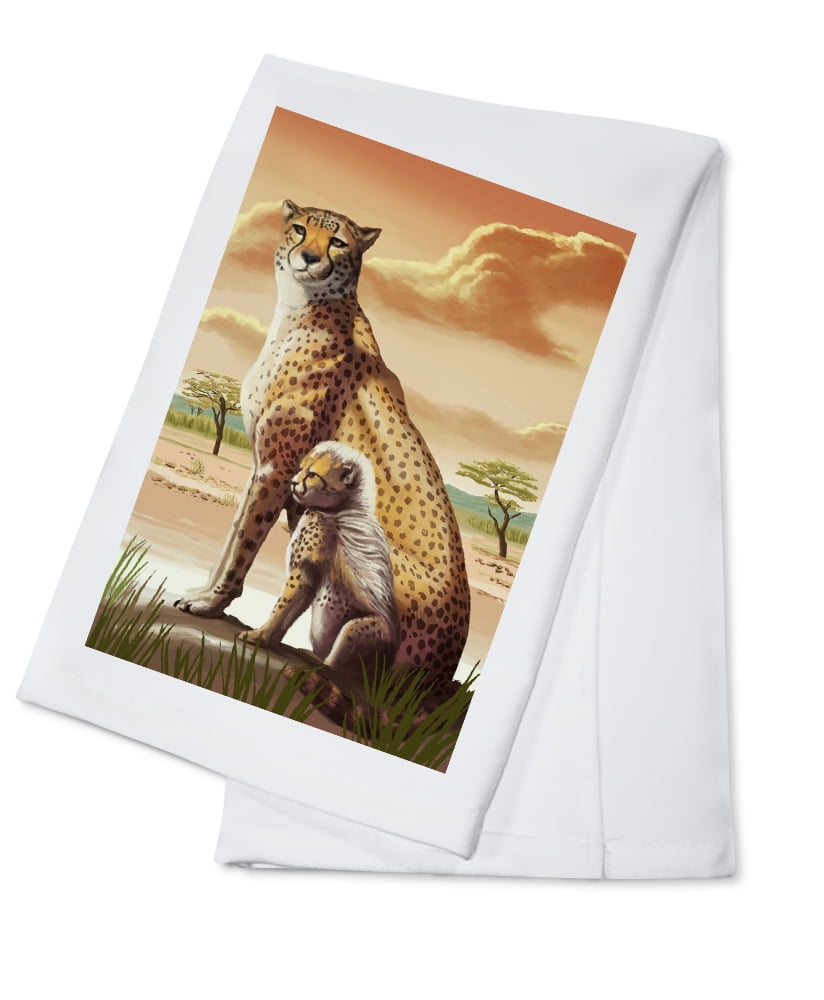 Cheetah and Cub (100% Cotton Tea Towel, Decorative Hand Towel, Kitchen ...