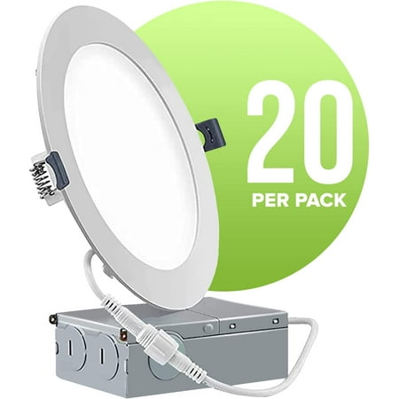 4-Inch LED Recessed Slim Pot Light with Junction Box, 9W 750LM Dimmable ...