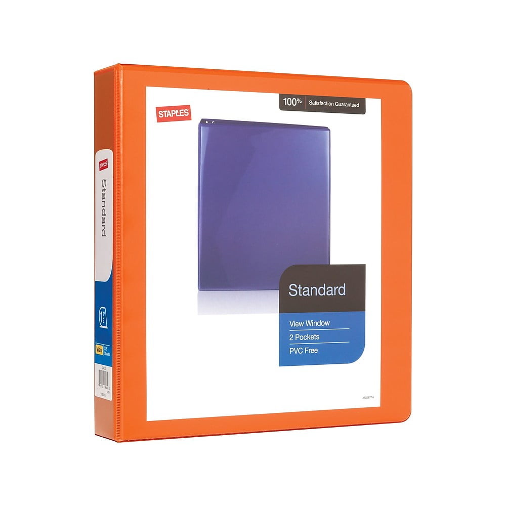Staples Standard 1 1/2" 3-Ring View Binder Orange (26442-CC) 82648 ...