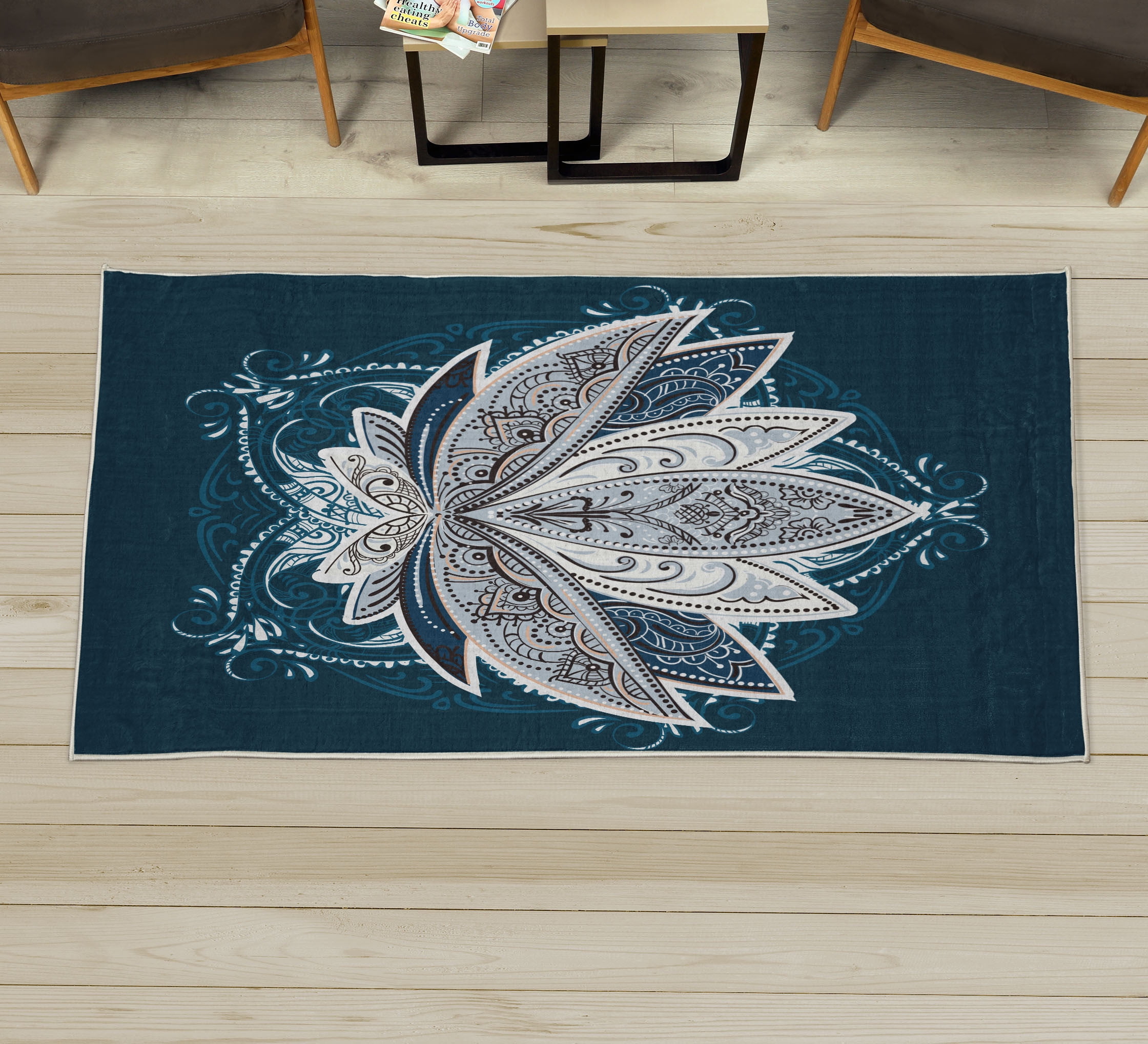Lotus Decorative Rug, Flower Bloom Ornaments Exotic Petals Oriental ...