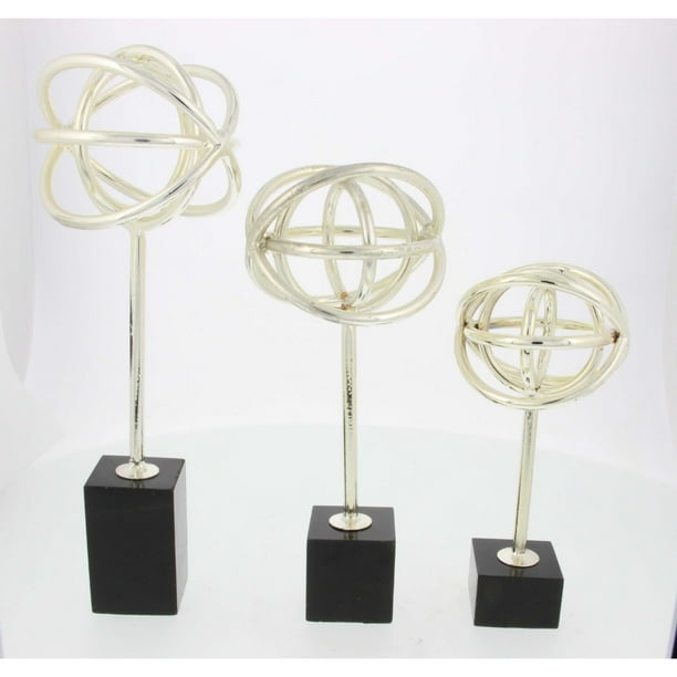 Astounding Shiny Silver Metal Marble Sculpture Set Of 3 - Walmart.com