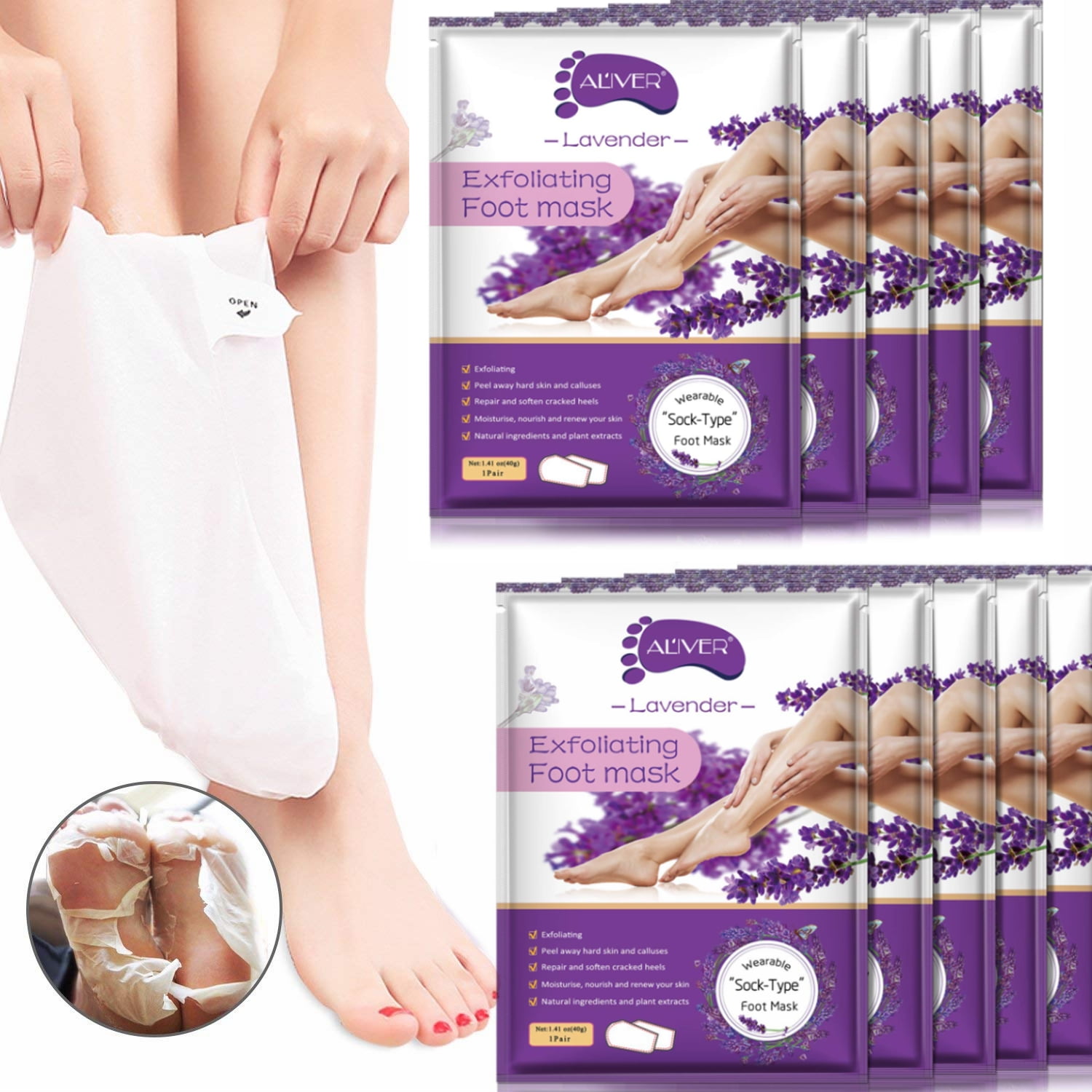 10 Pack Foot Peel Mask -Scheam Lavender Foot Mask for Dry Dead Skin ...