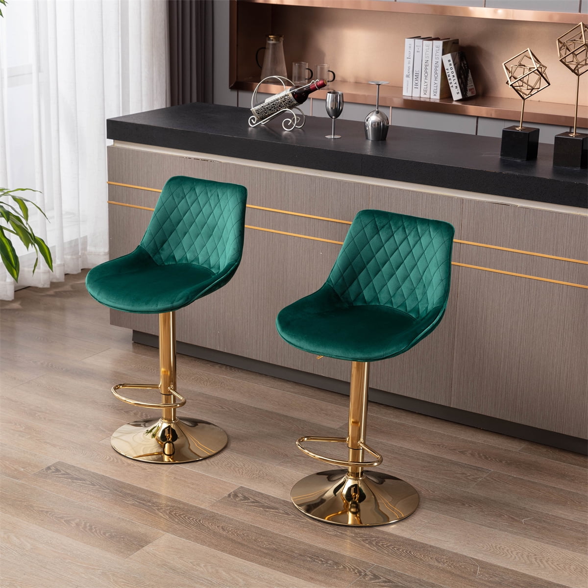 Bar Stools Set of 2, Swivel Adjustable Dining Chair with Chrome ...