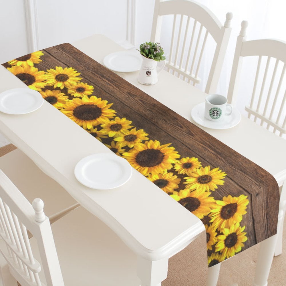 MYPOP Sunflower Wooden Table Runner Home Decor 14x72 Inch Summer mypop-sunflower-wooden-table-runner-home-decor-14x72-inch-summer