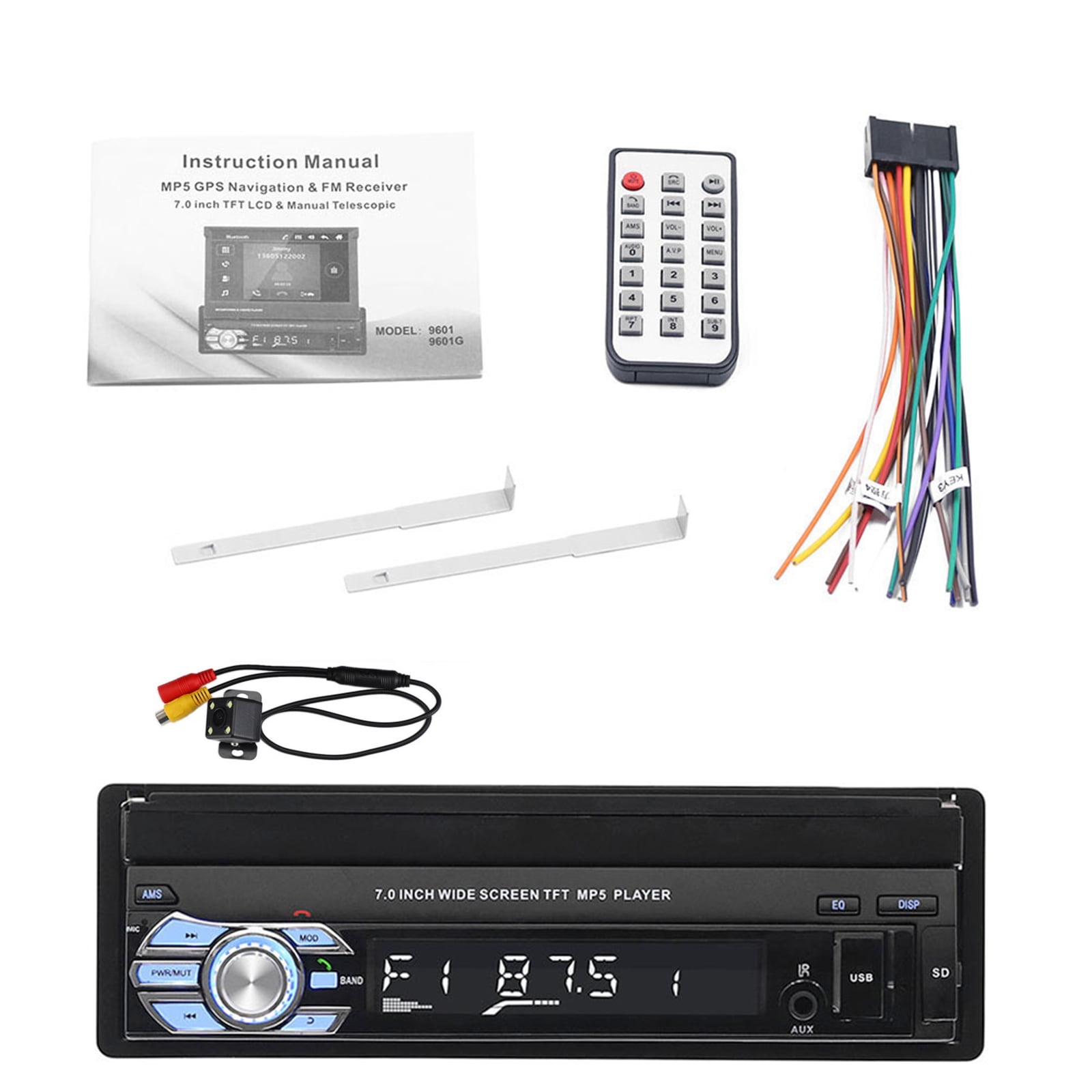 7" 1Din Car Stereo Telescopic Flip Up GPS Head Unit MP5 Player Radio w ...
