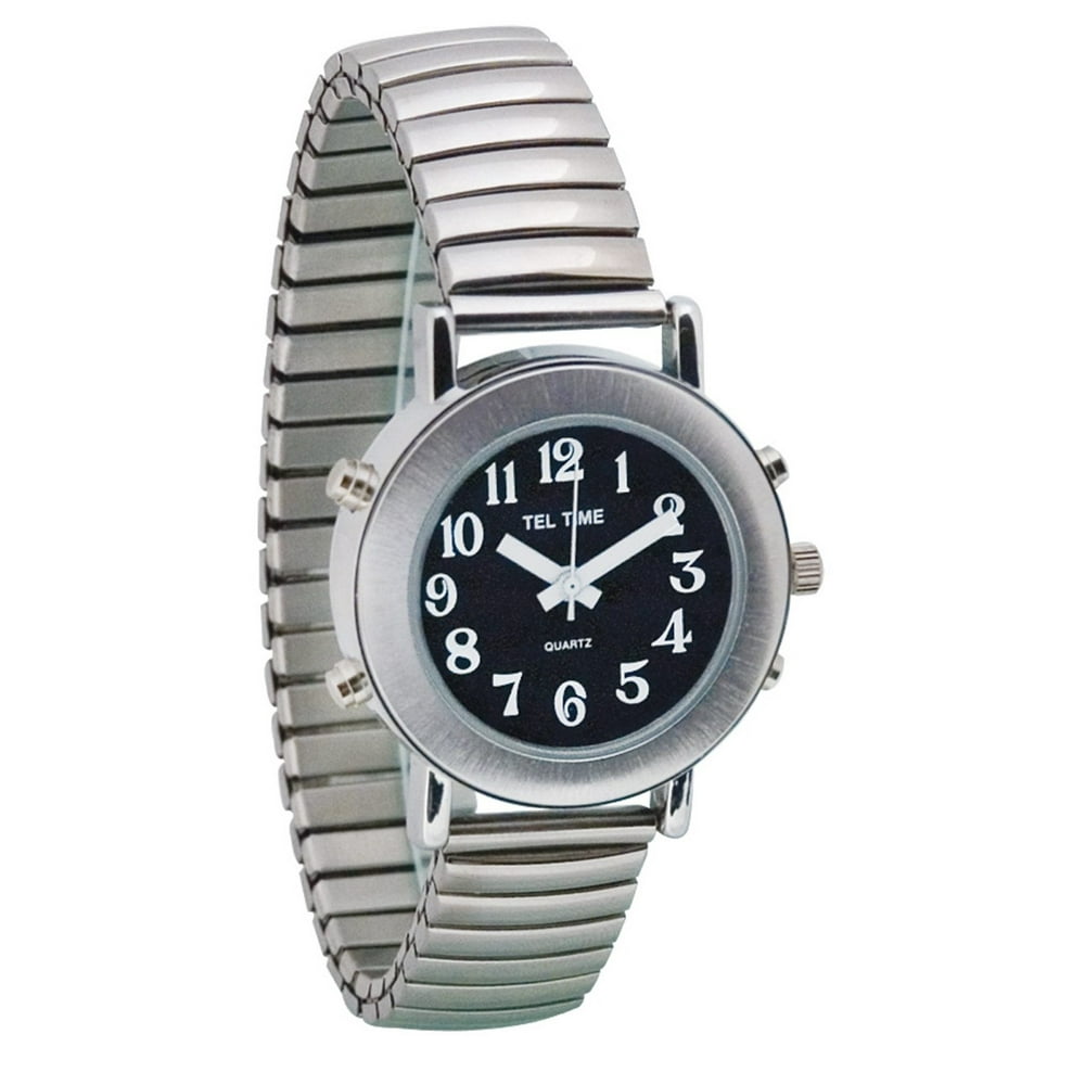 Tel-Time - Ladies Chrome Talking Watch - Black Face, Expansion Band ...