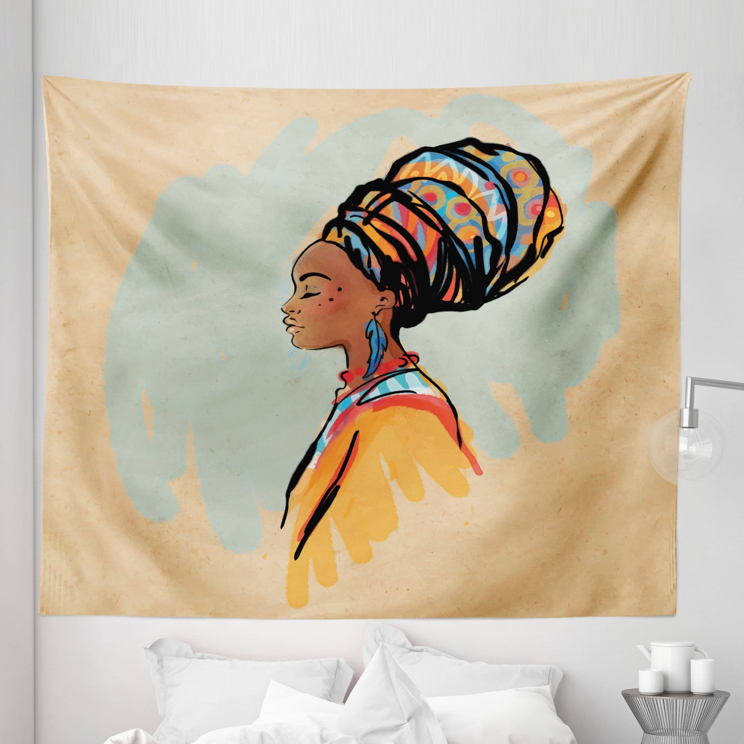 African Tapestry, Watercolor Profile Portrait of Native Woman Hairdo ...
