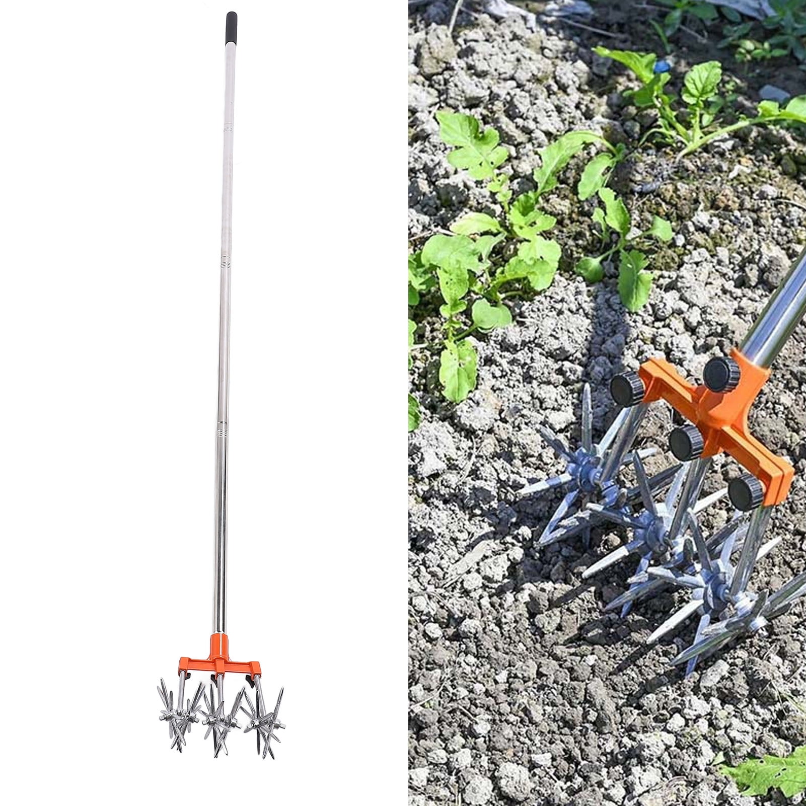 Tiller Manual Cultivator Tool Stainless Steel Teeth Adjustable Handle ...