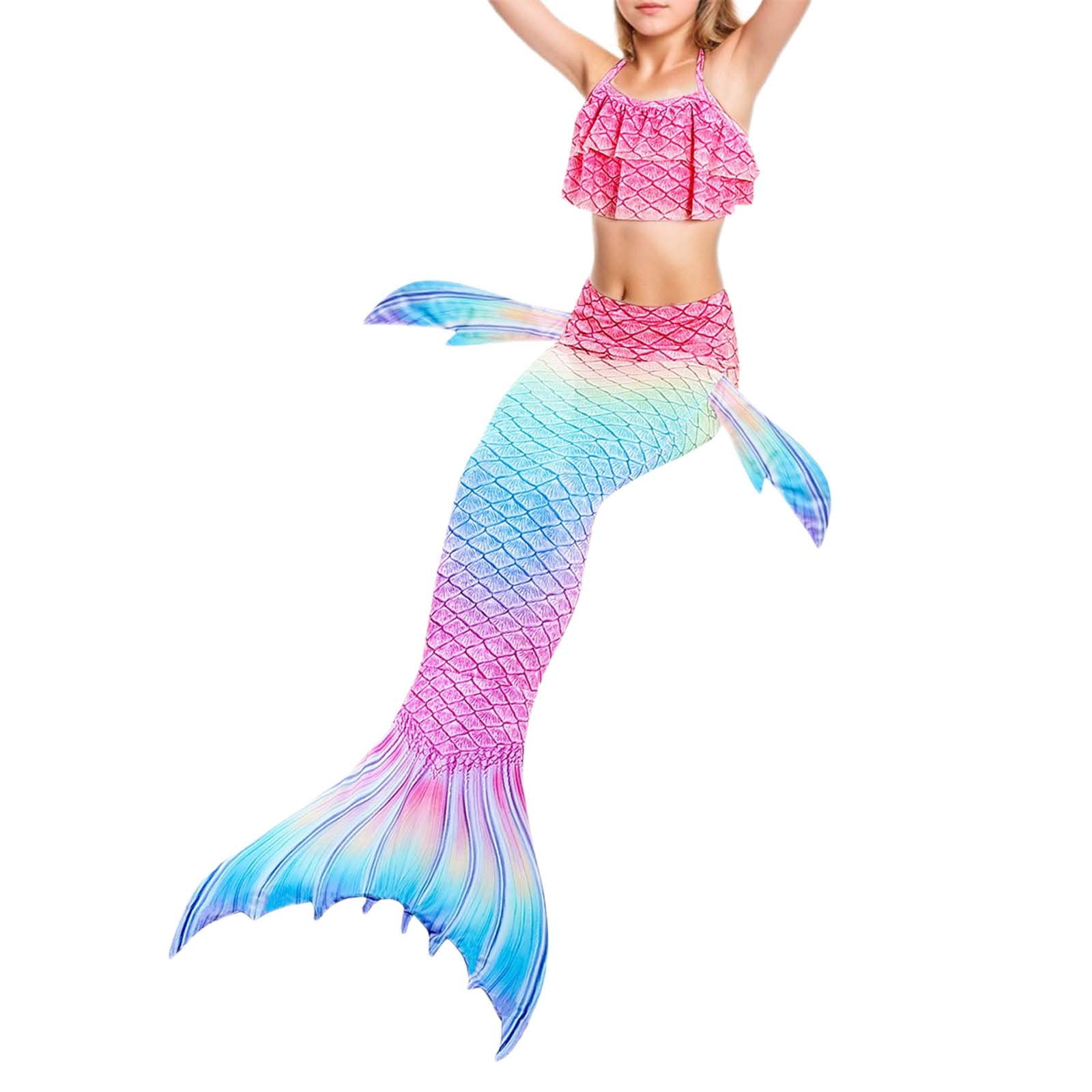 3 Piece Bathing Suits Fish Tail Set Tween Girls Swimsuits Kids Bikini ...