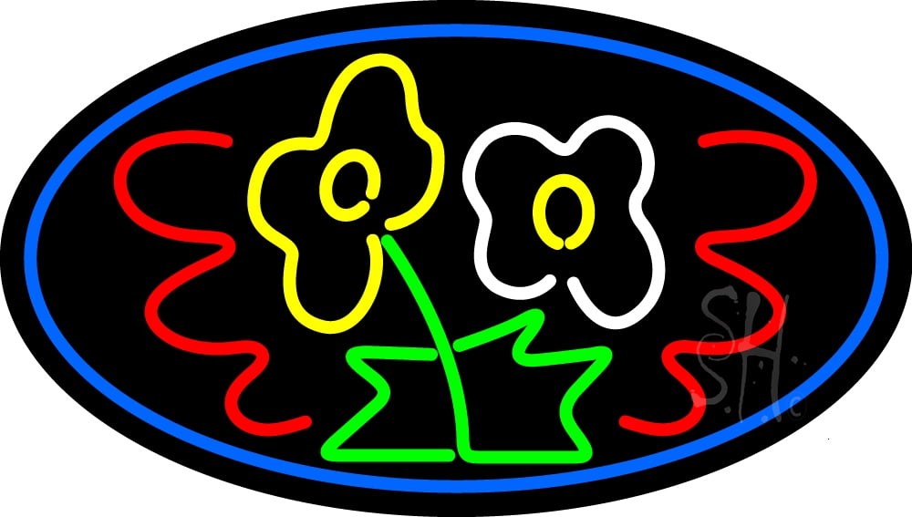 Flower Logo LED Neon Sign 13 x 24 - inches, Black Square Cut Acrylic ...