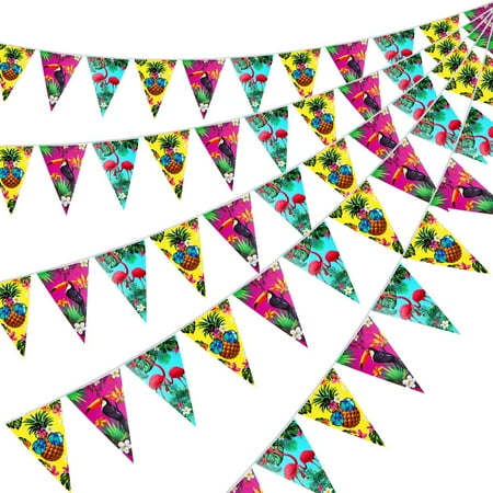 5 Pieces Summer Banners Hawaiian Bunting Banners Luau Tropical Flag ...