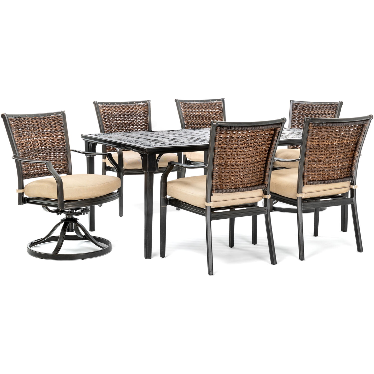 Hanover Mercer 7-Piece Patio Dining Set in Country Cork with 4 Dining ...