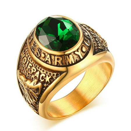 Stainless Steel Green Rhinestone US Army Ring for Mens,Gold | Walmart ...