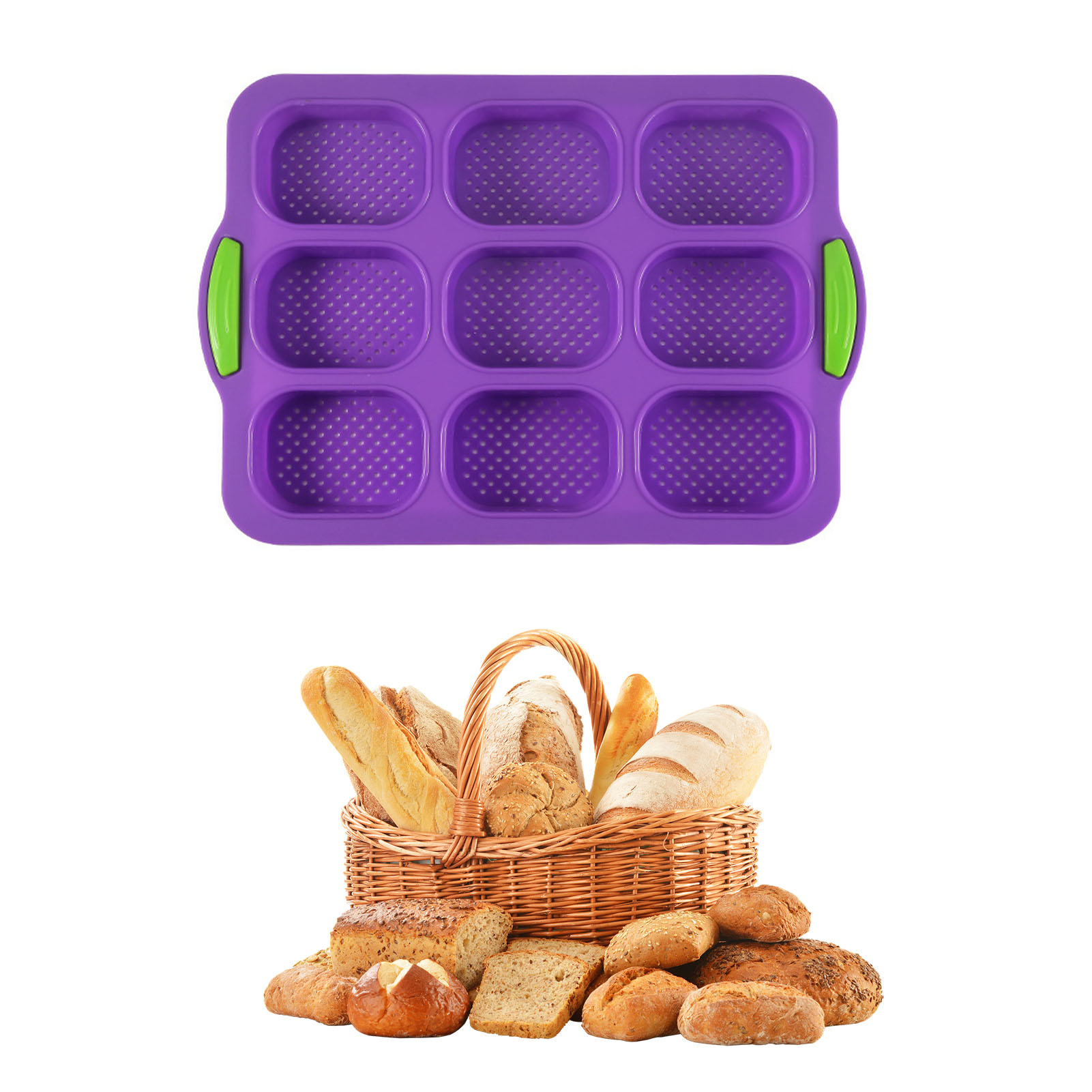 TAONMEISU Nonstick French Bread Mold Silicone Muffin Top Pan Square TAONMEISU Nonstick French Bread Mold Silicone Muffin Top Pan Square