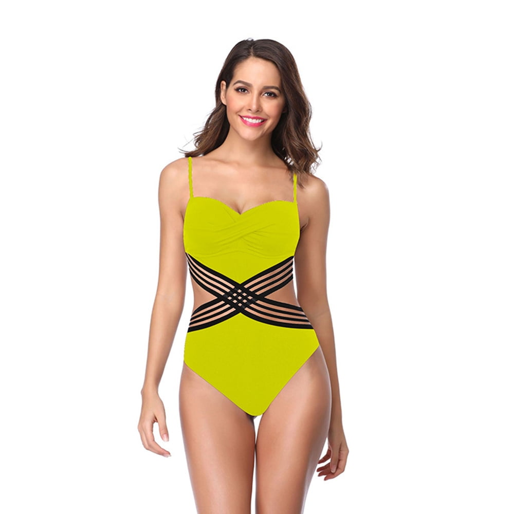 Uhndy Ladies Cross One Piece Swimsuit Belly Swimsuit Front Strap
