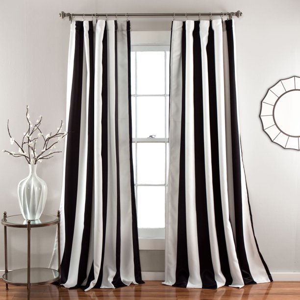 Lush Decor Wilbur Room Darkening 84" x 52" Stripe Black 3" Back Tab Rod ...